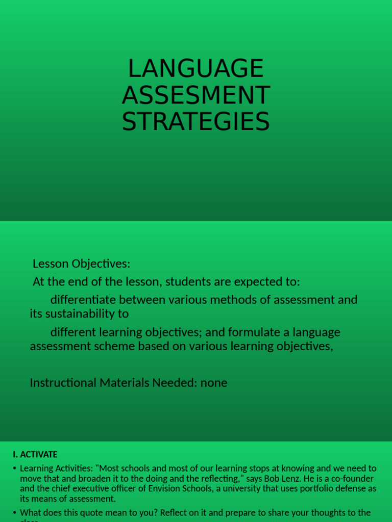 Unit4 Lesson 2 Language Assesment Strategies | PDF