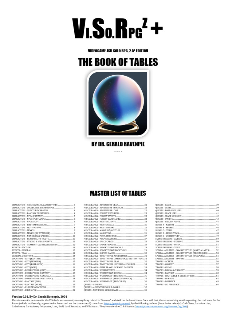 VISORPG Z+ Book of Tables (Ver 0.01) | PDF