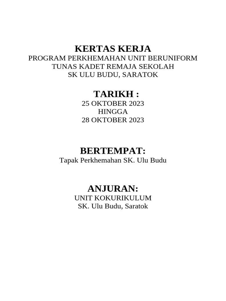 Kertas Kerja Program Perkhemahan TKRS | PDF