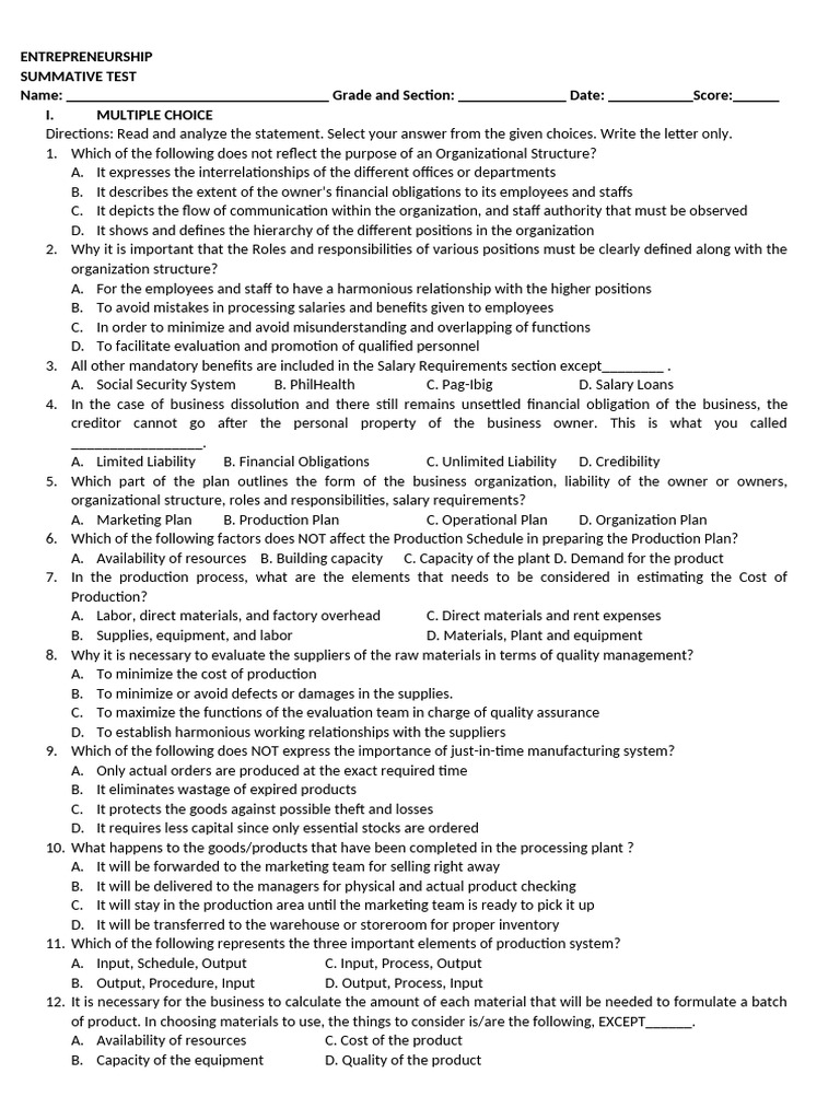 Entrepreneurship Exam Guide | PDF | Marketing | Product (Business)