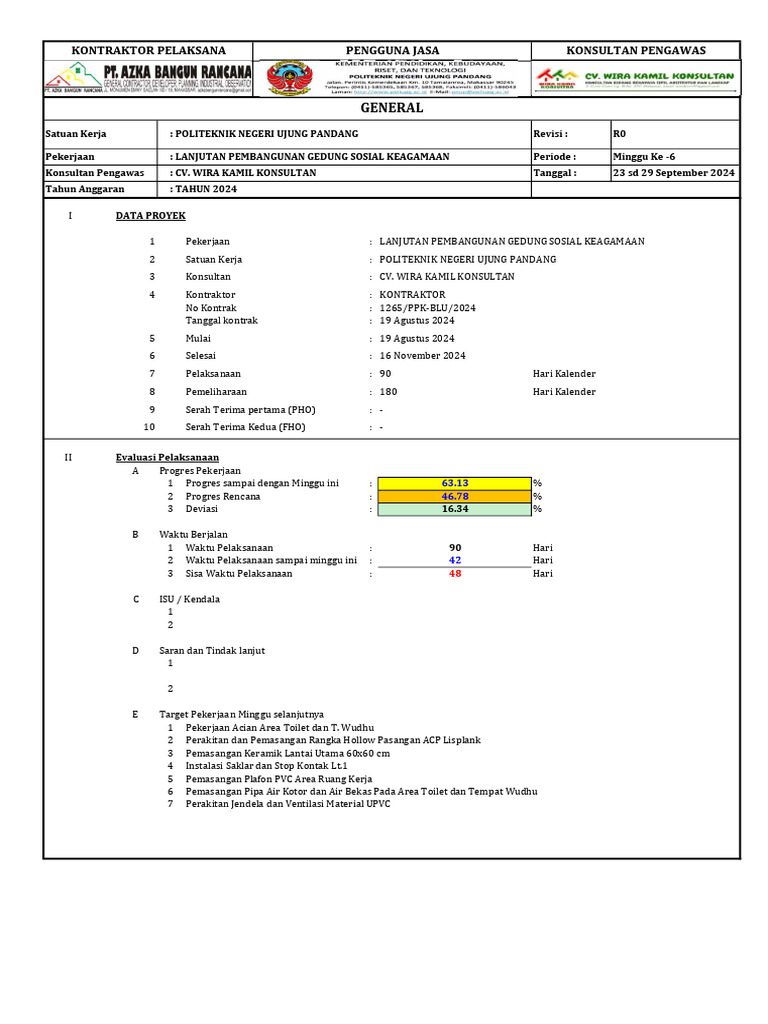 Contoh Report General Pekerjaan | PDF