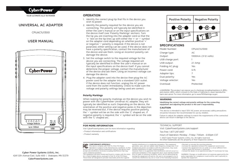 CyberPower UM CPUAC1U1300 | PDF
