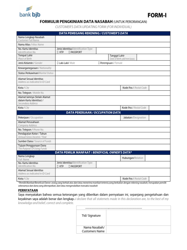 Formulir Pengkinian Data Nasabah | PDF