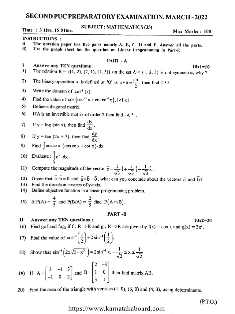 Puc 2 Preparatory Mathematics 35 Mar 2022 | PDF