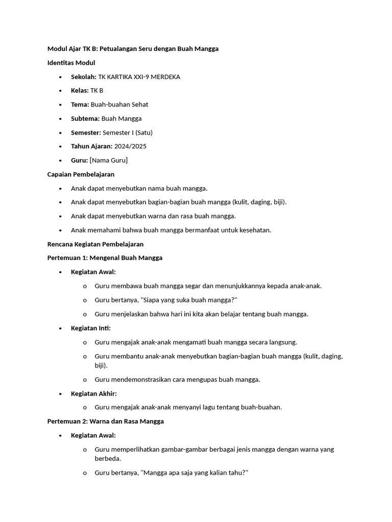 Modul Ajar TK B | PDF