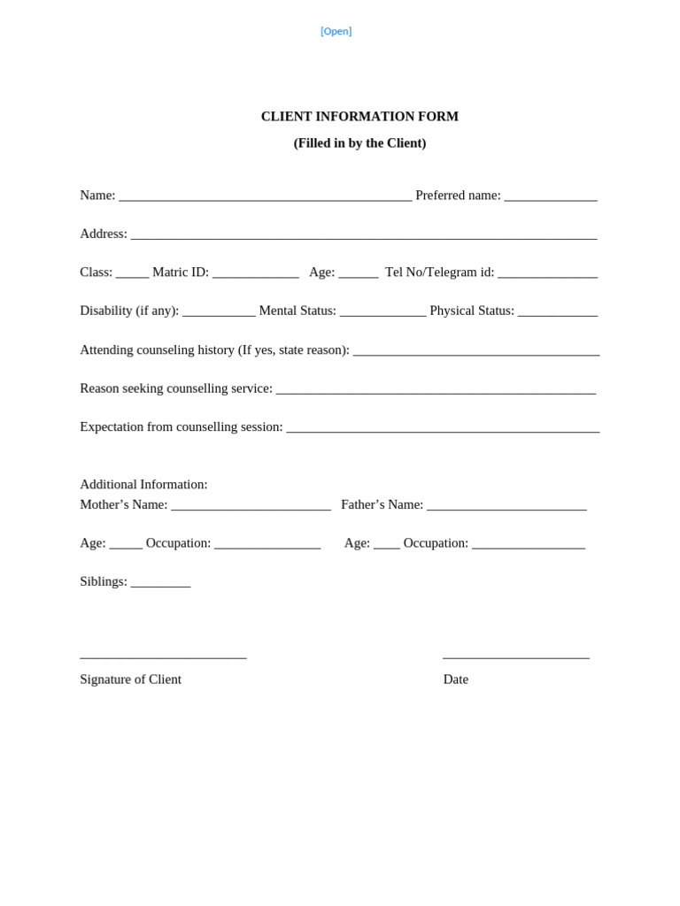 Client Information Form | PDF