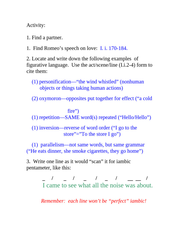 Romeo's Speech Figurative Language Activity | PDF