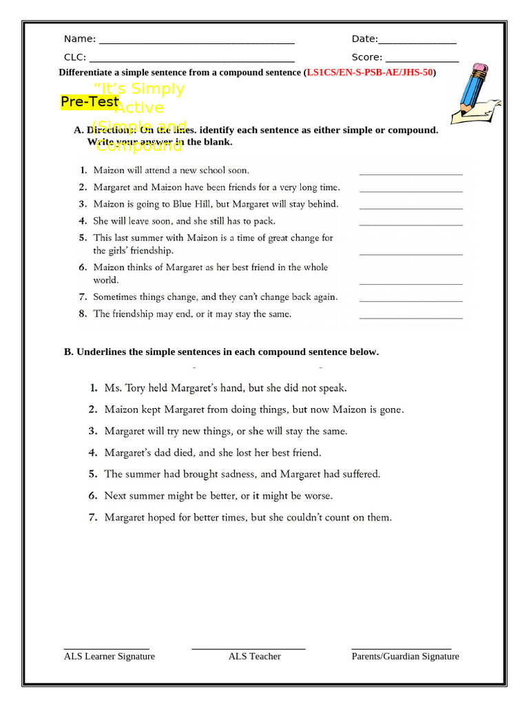LS1 Eng. Worksheets-JHS (It's Simply Active (Simple and Compound ...
