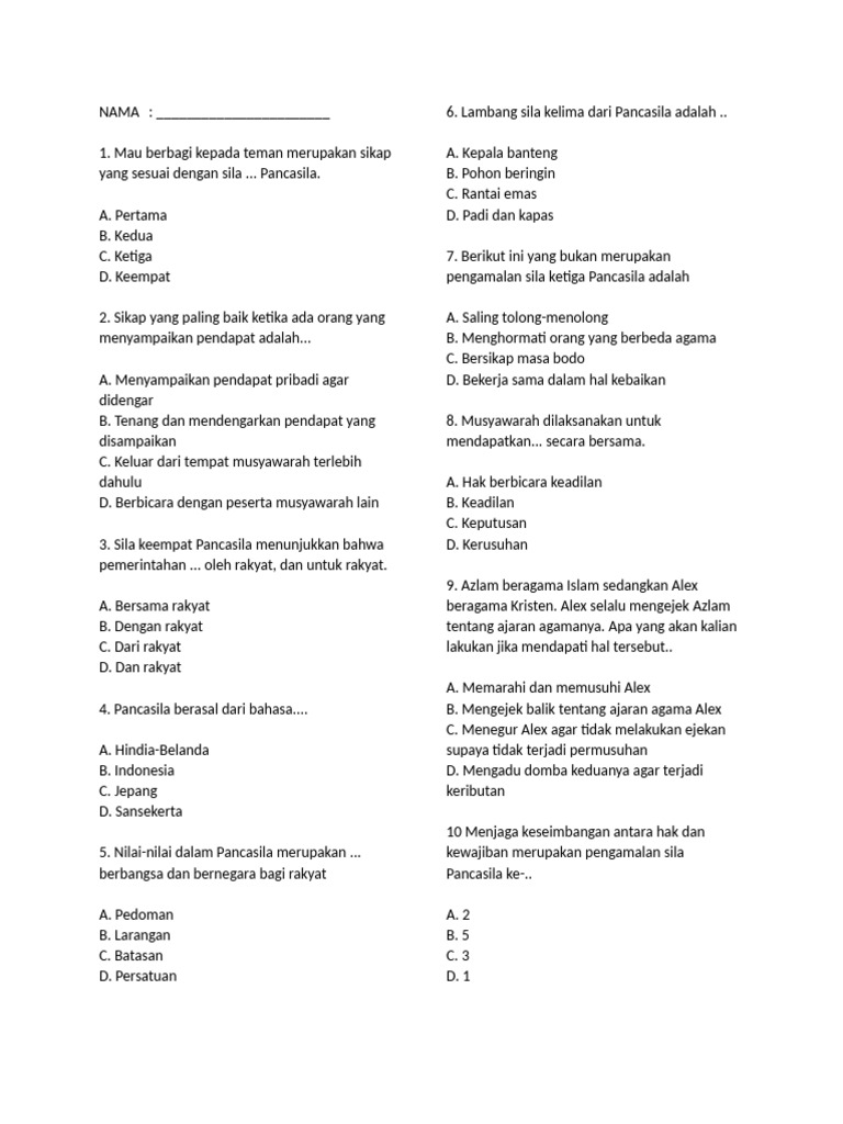 Lat Soal PKN Pengamalan | PDF