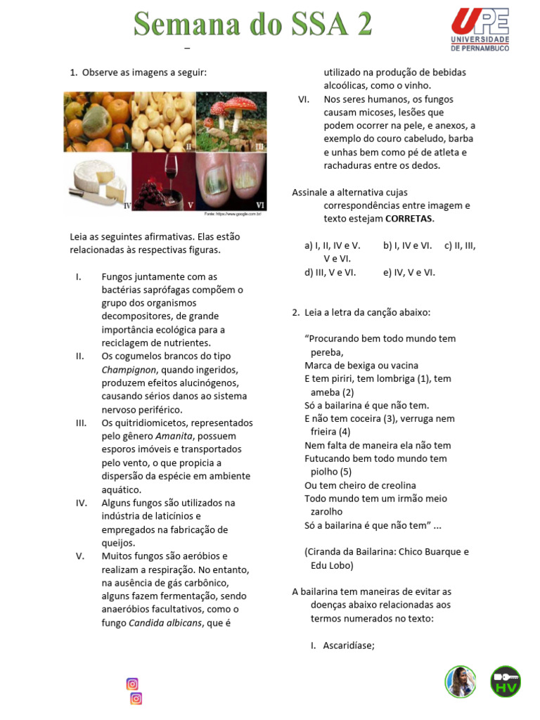 HV - Semana Do SSA 2 - Lista de Biologia | PDF | Vírus | Estudos de ...