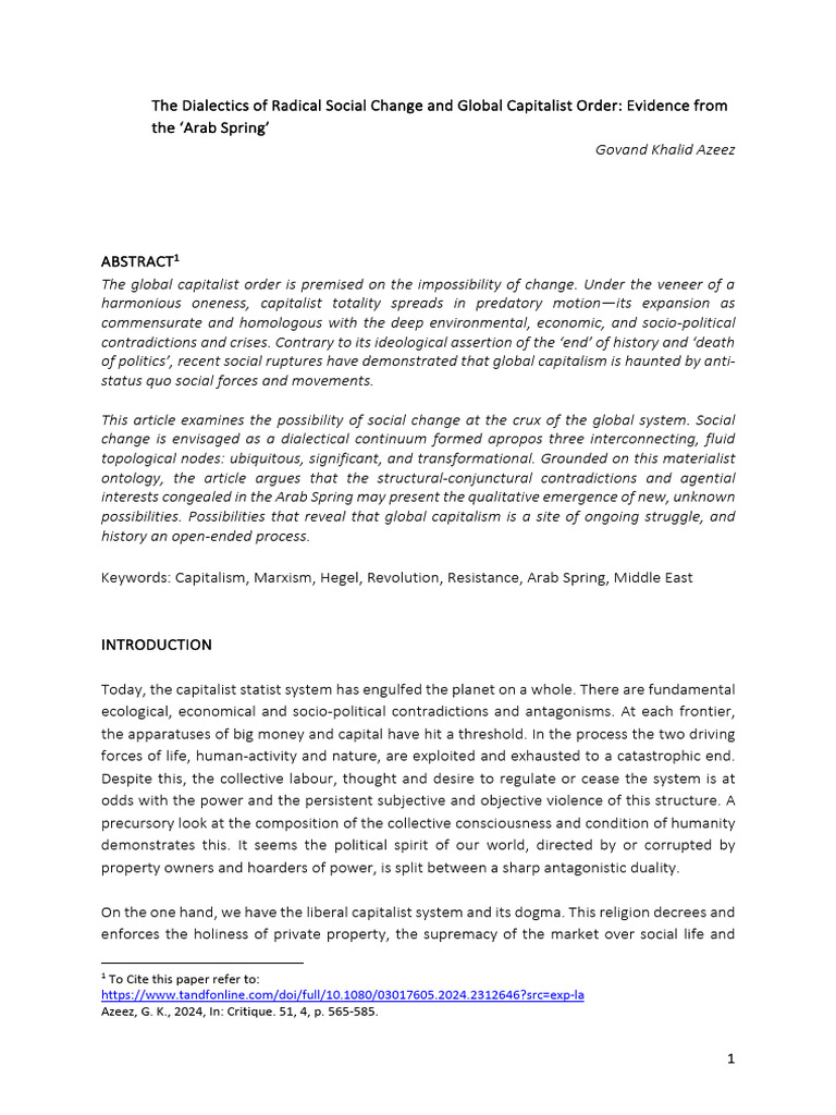The Dialectics of Radical Social Change1 | PDF | Capitalism | Politics