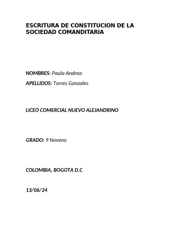 Escritura de Constitucion de La Sociedad Comanditaria | PDF