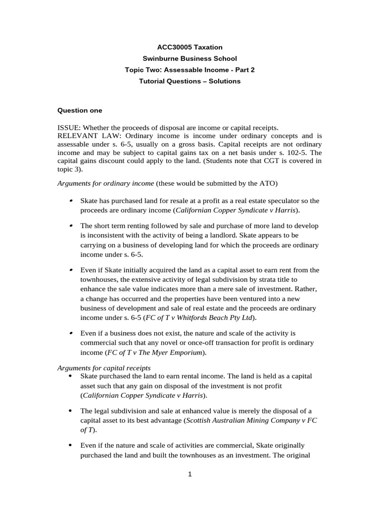Topic 2A Assessable Income Part 2 Solution | PDF