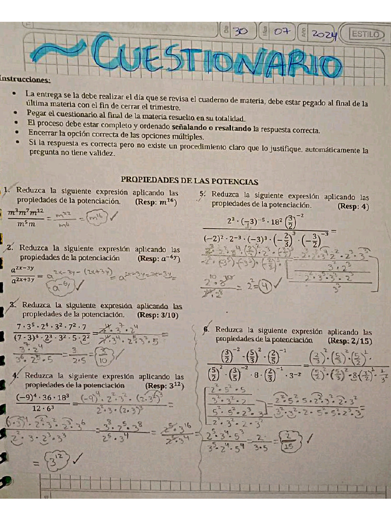 Cuestionario Matemáticas 1B | PDF