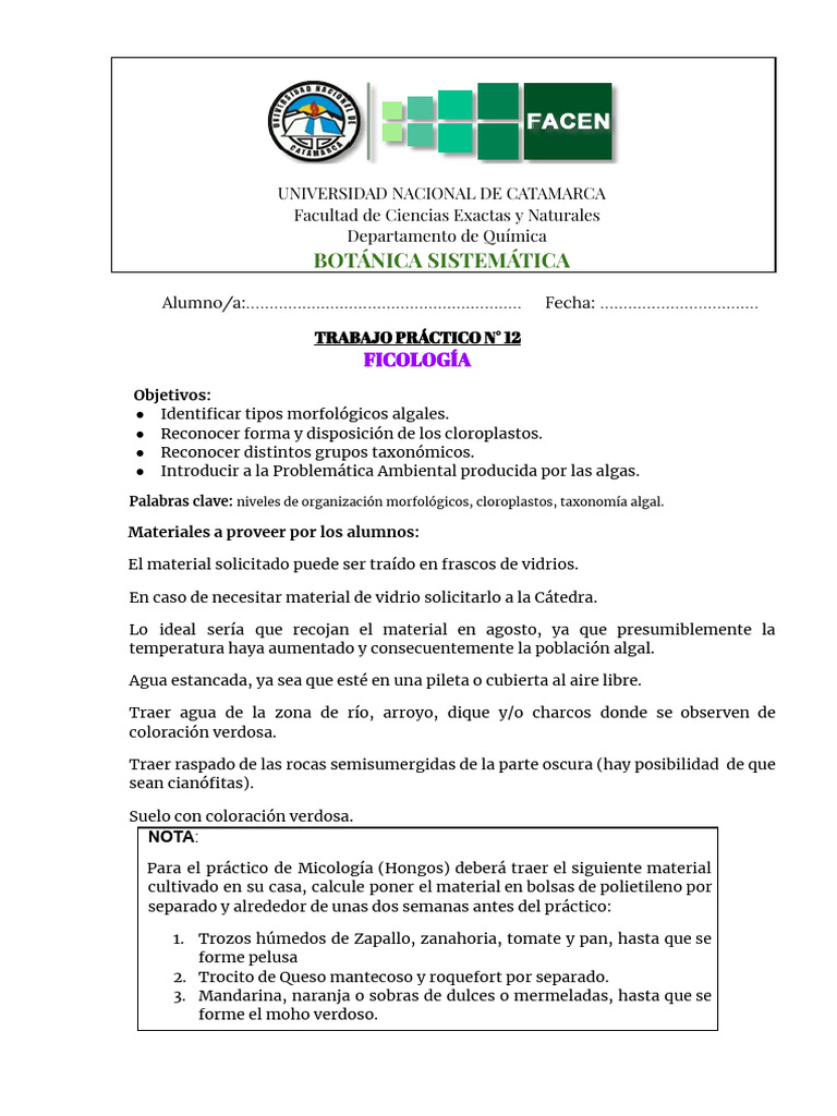 T.P.N°12 - Ficología | PDF