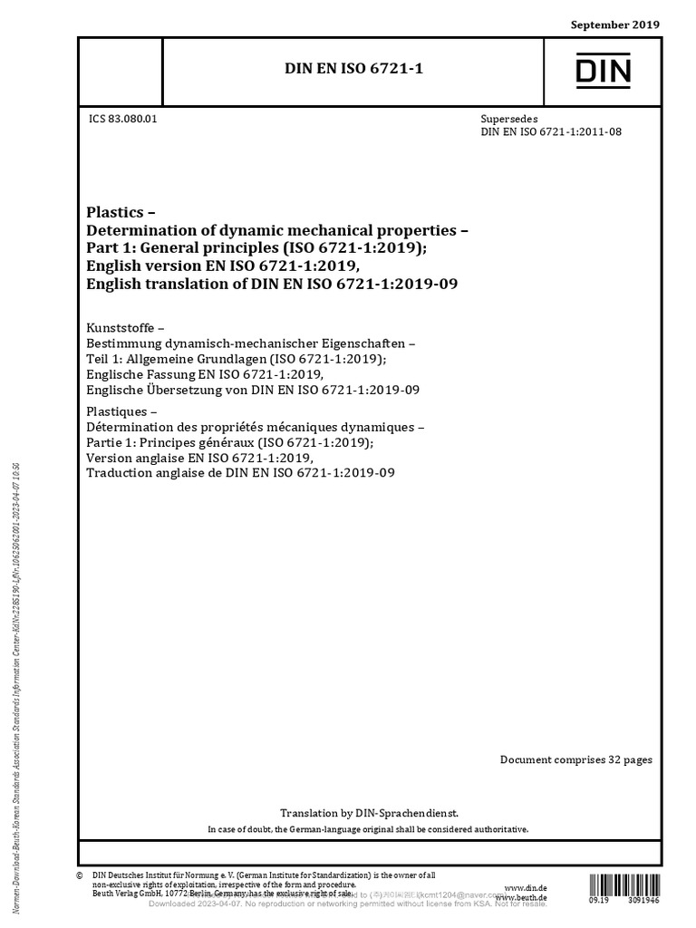 ISO 6721-1: Dynamic Mechanical Properties | PDF | International ...