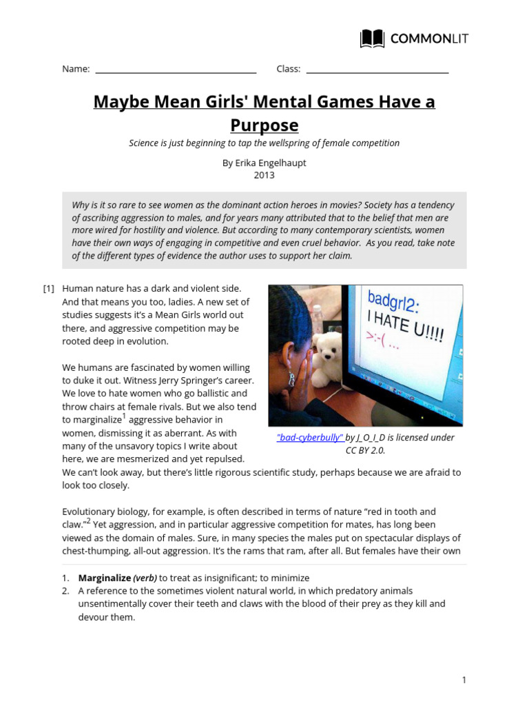 Maybe Mean Girls' Mental Games Have A Purpose-Teacher-14 | PDF