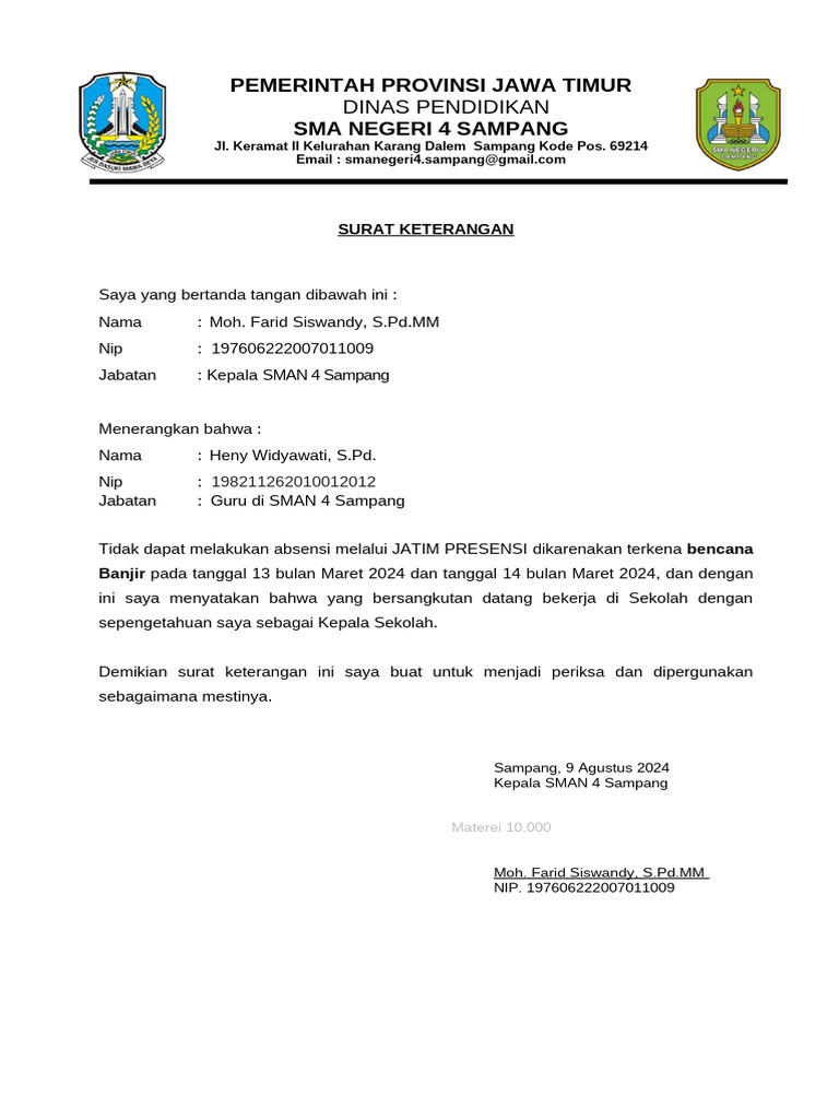 SUKET Absen ASN SMAN 4 Sampang | PDF