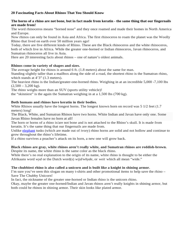 20 Fascinating Rhino Facts | PDF | Rhinoceros