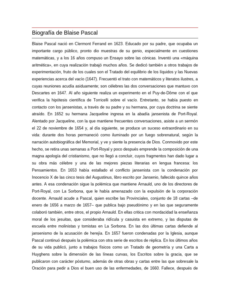 Biografía de Blaise Pascal | PDF