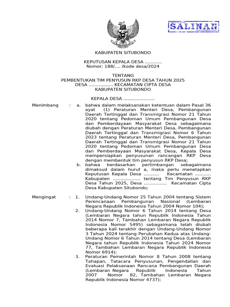 SK Tim Penyusun RKP Desa 2025 | PDF