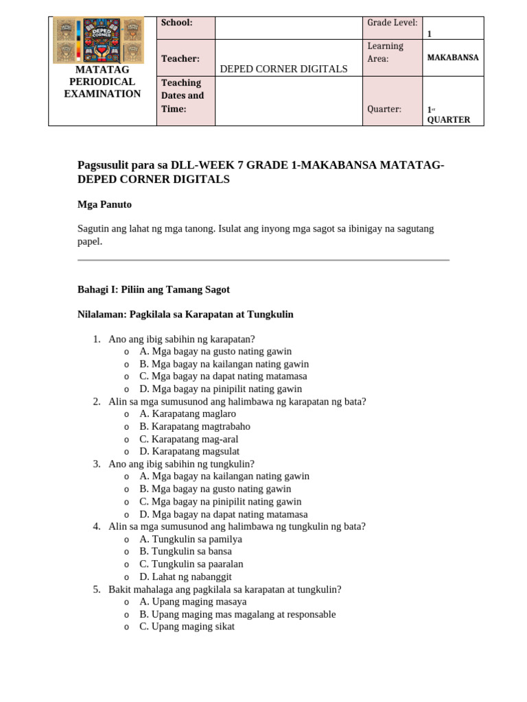 Pt-Week 7-Makabansa - Deped Corner Digitals | PDF