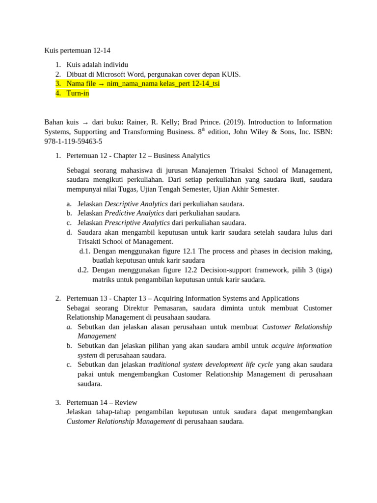 Kuis Pert 12-14 - Ganjil 2023 - Tsi | PDF