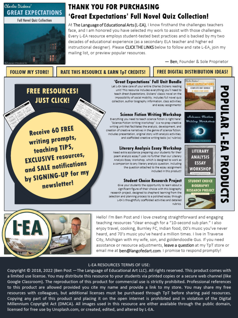 3 - 'Great Expectations' Full Novel Quiz Collection - ELA - PDF, Google ...