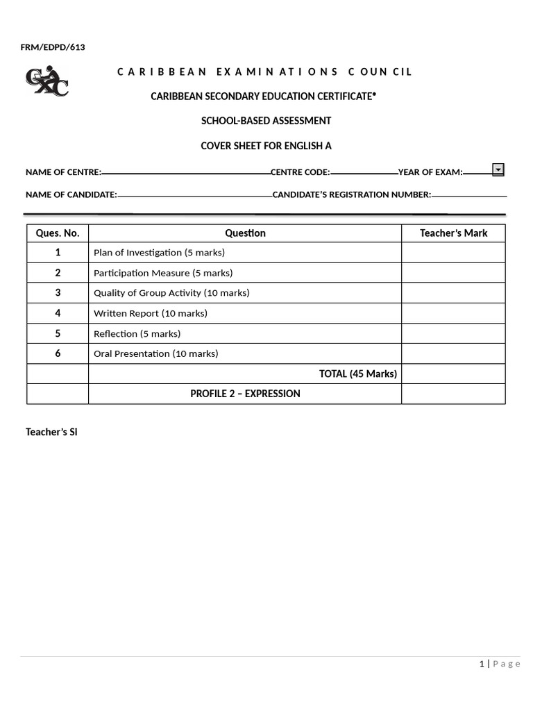 Chandrai Dookhna English Sba | PDF