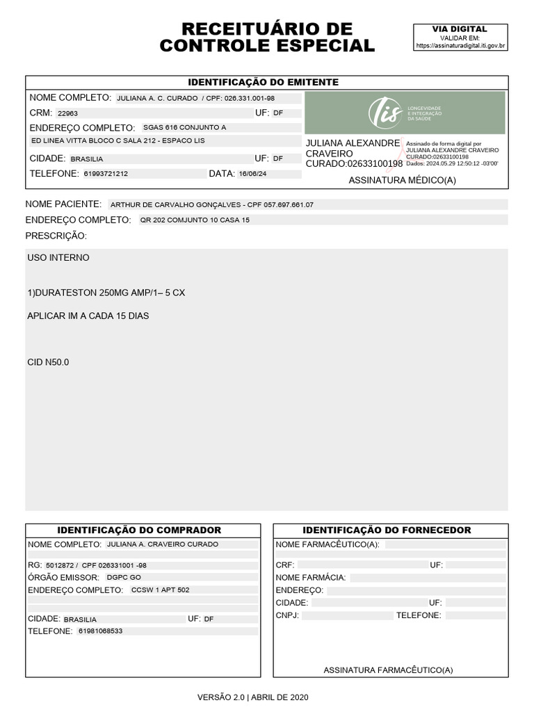 Modelo de Receituario Durateston | PDF