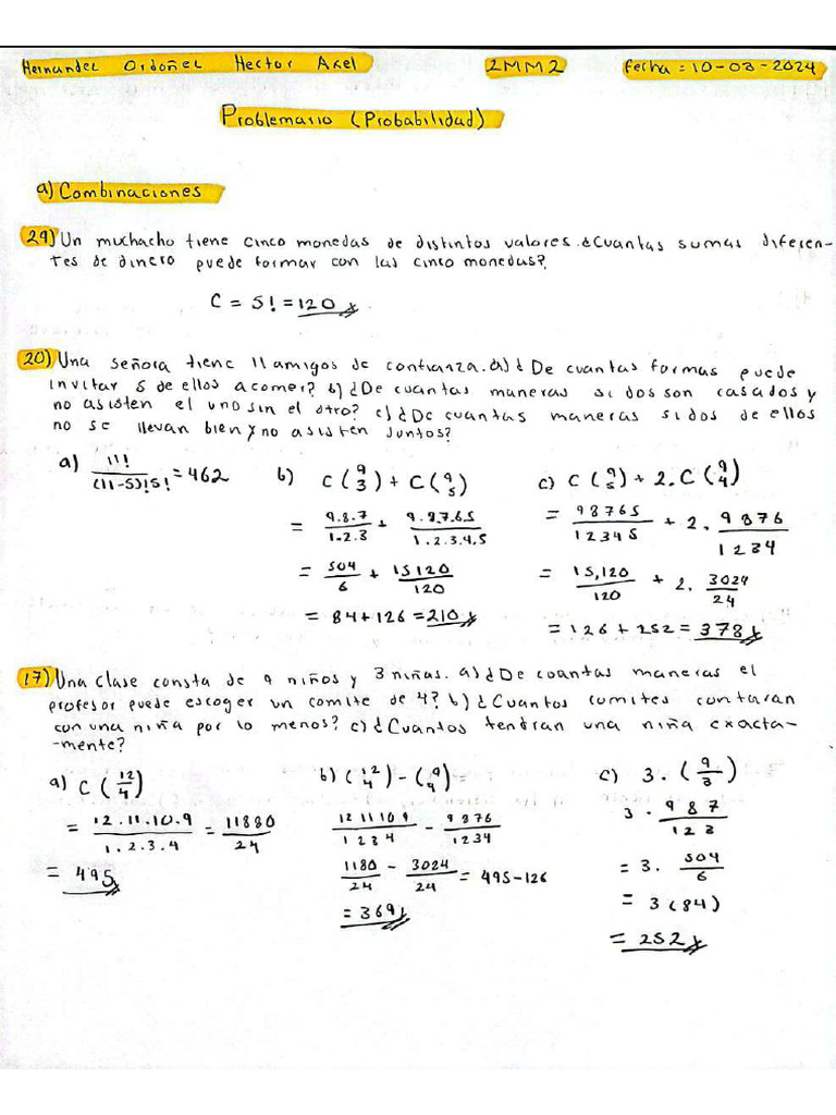 Problemario (Probabilidad) - Hernandez Ordoñez Hector Axel - 2MM2 | PDF