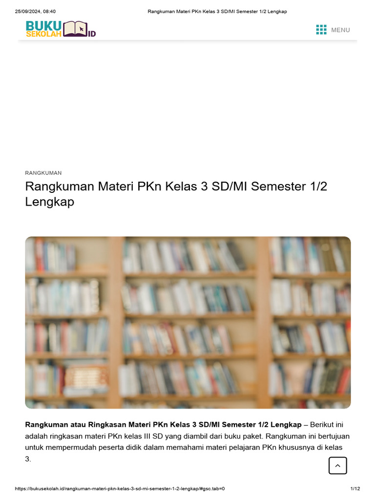 Rangkuman Materi PKN Kelas 3 SD - MI Semester 1 - 2 Lengkap | PDF