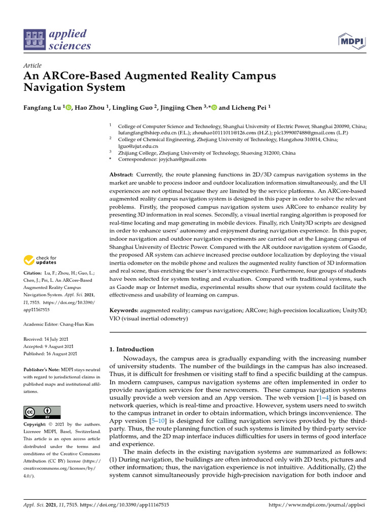 An ARCore-Based Augmented Reality Campus Navigation System | PDF