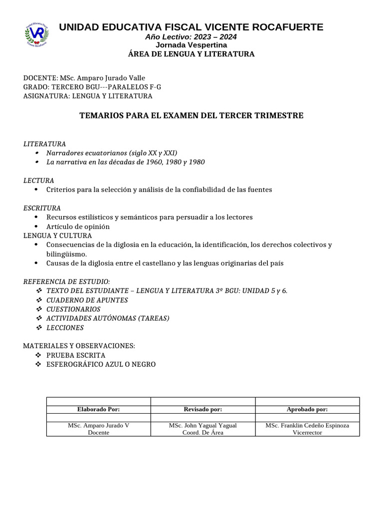 Temarios de Tercero - Tercer Trimestre | PDF