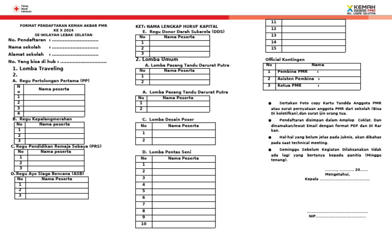 Format Pendaftaran Kemah Akbar PMR | PDF