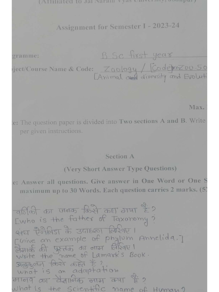 B.SC 1semester Zoology Assignment Compressed 1 | PDF
