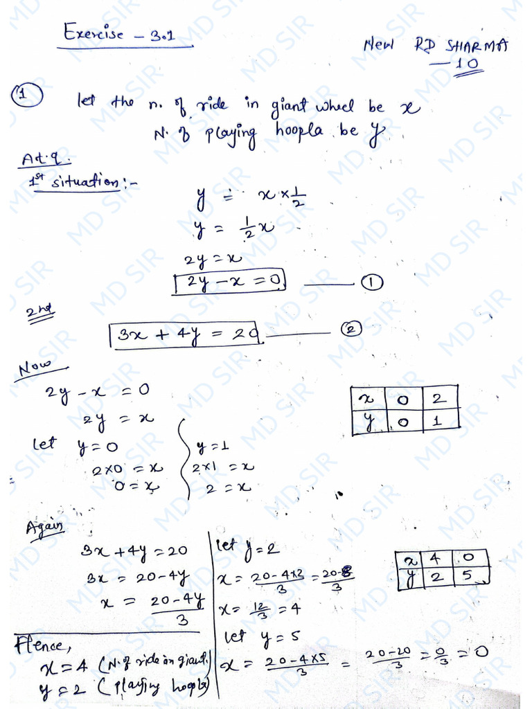 RD Sharma Class 10 Pair of Linear Equations in Two Variables Notes | PDF