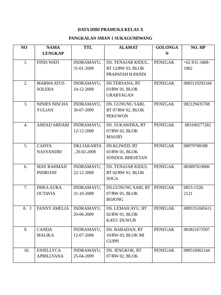 Format Data Diri Kelas X | PDF