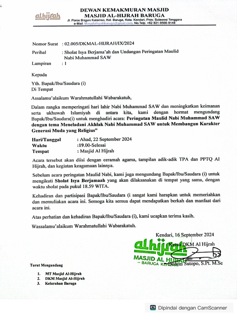 Surat Undangan Maulid Nabi Al Hijrah 2024 | PDF