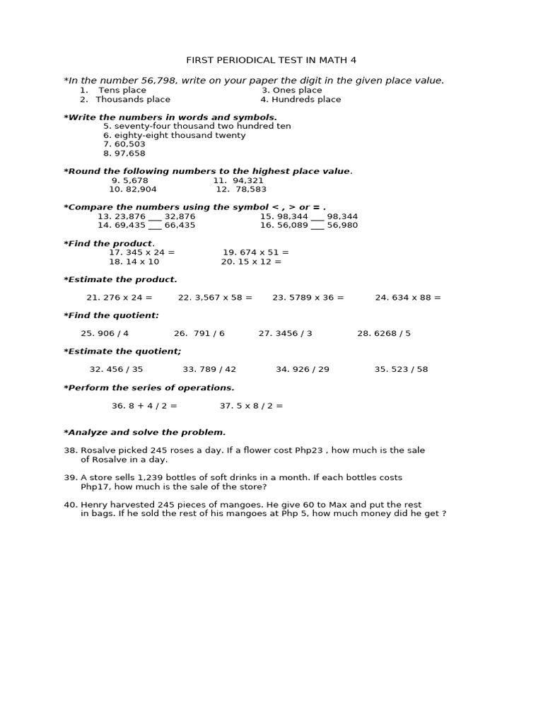6 MATH (1st-Test) | PDF