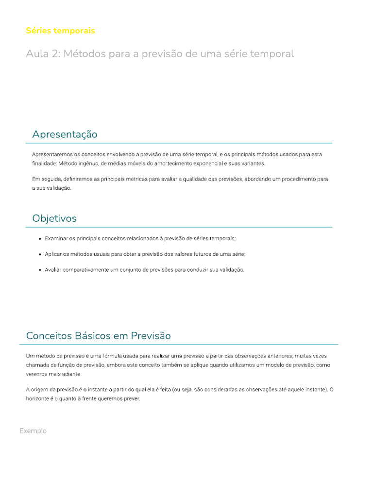 Aula 2 - Métodos Para a Previsão de Uma Série Temporal | PDF
