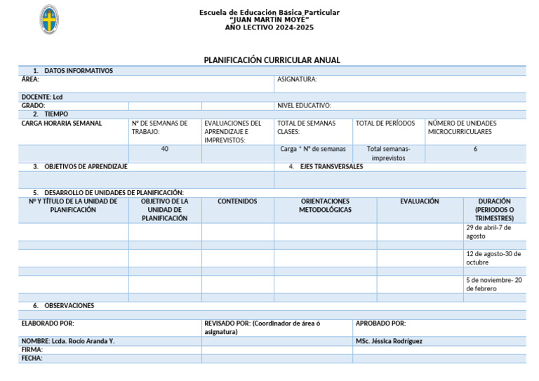 Formato Planificación Curricular Anual | PDF