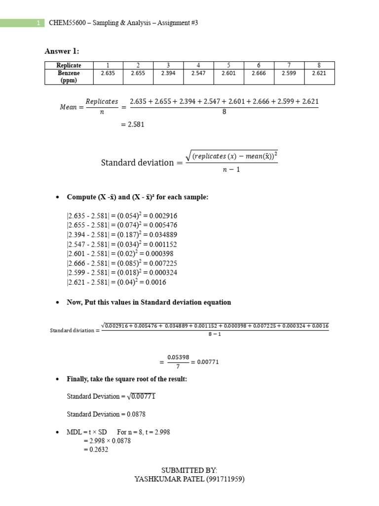 CHEM55600 - Sampling & Analysis - Assignment #3 | PDF