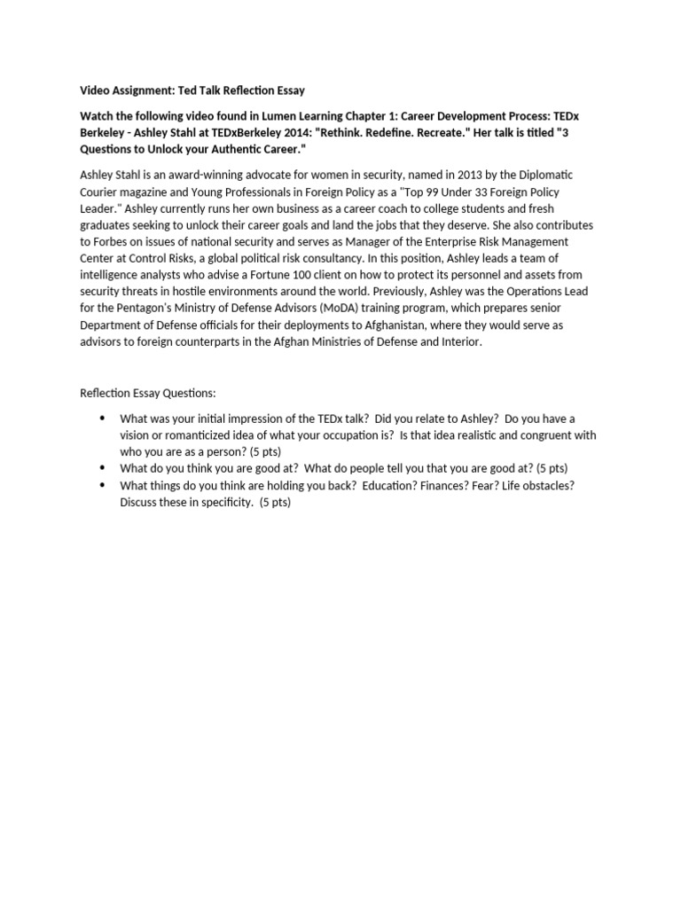 TEDx - Career Exploration Reflection Essay | PDF