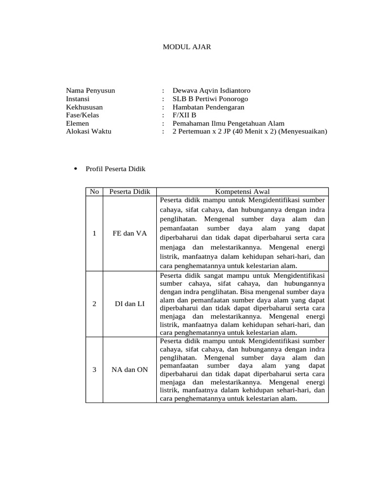 MODUL AJAR Fase F 12 IPA | PDF
