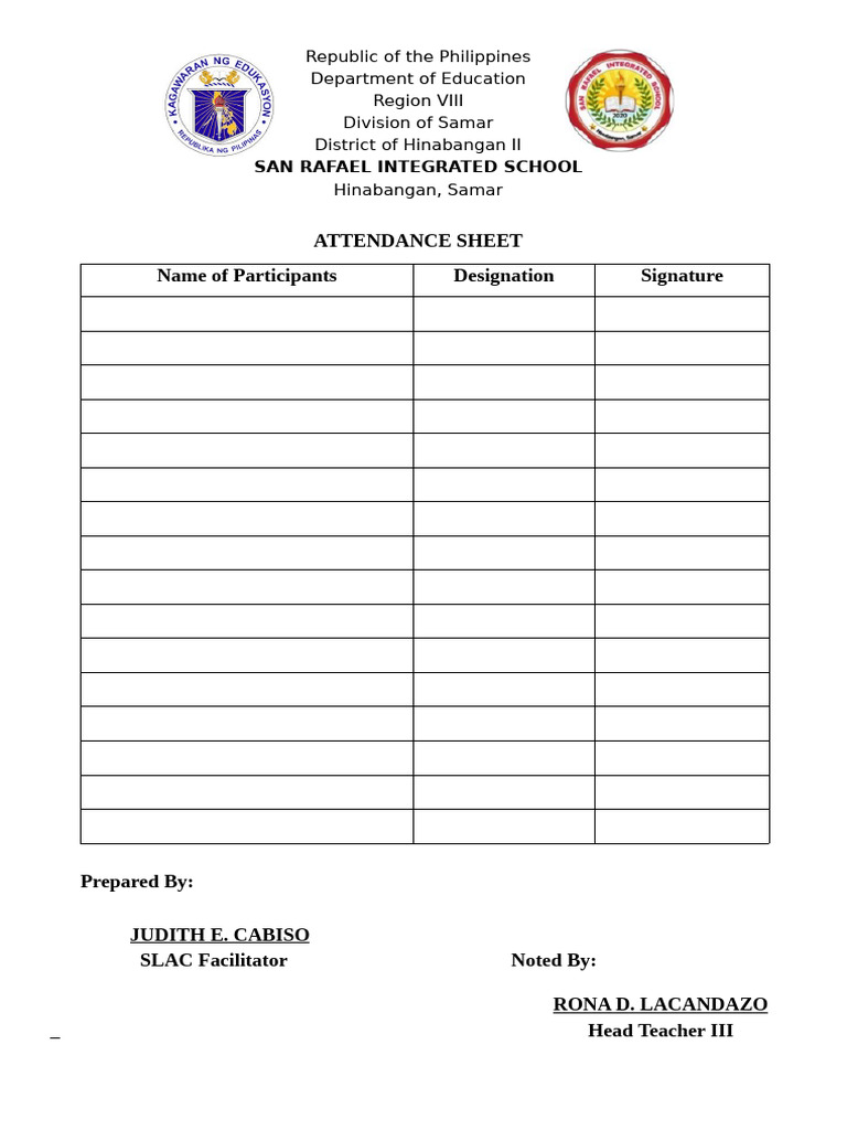 SLAC Attendance Sheet | PDF