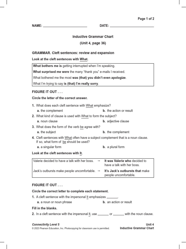 CTY5 Inductive Grammar Charts Unit 4 | PDF | Noun | Language Arts ...