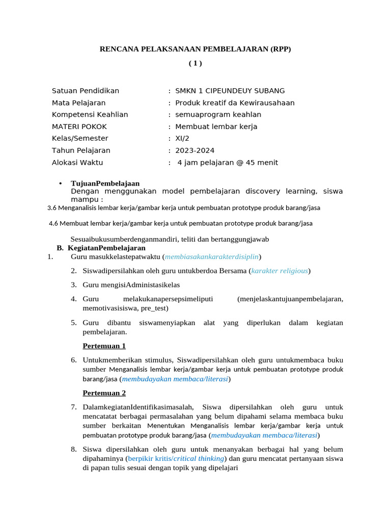 RPP PKK Xi Genap | PDF