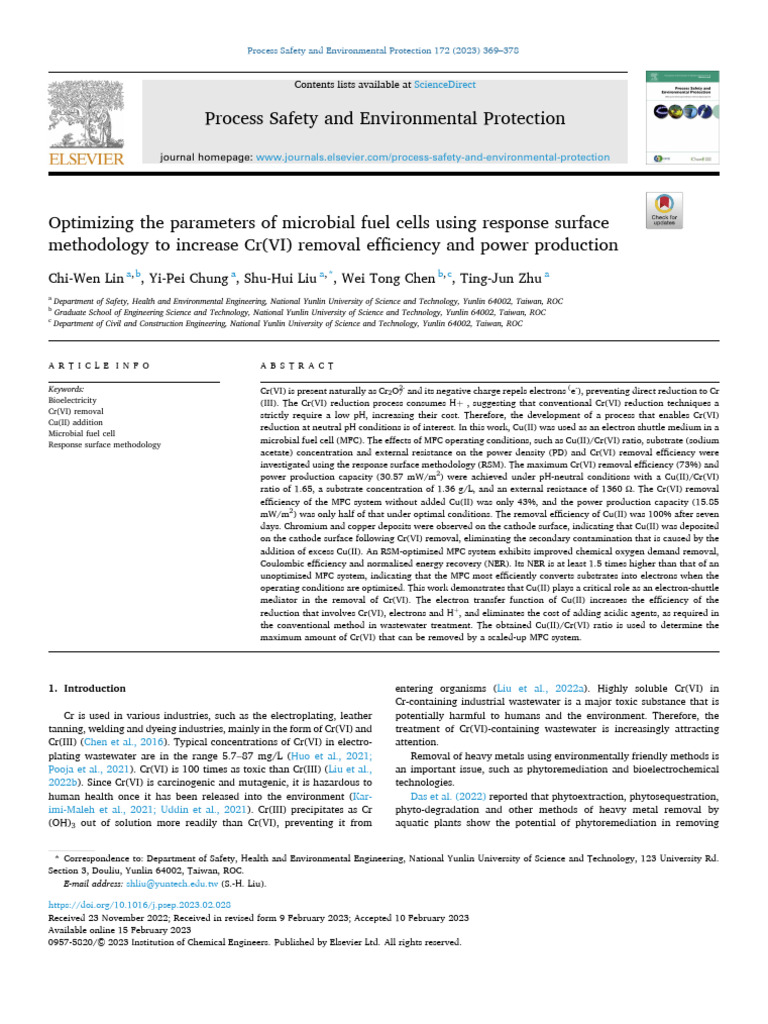 Process Safety and Environmental Protection: Chi-Wen Lin, Yi-Pei Chung ...