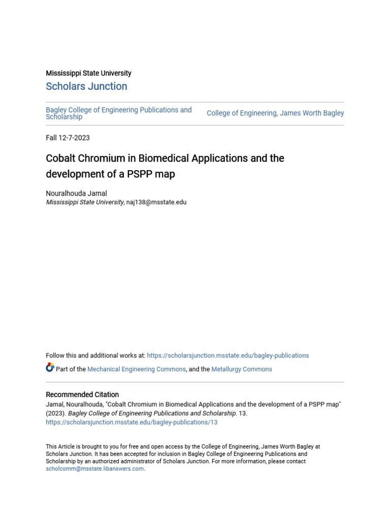 Cobalt Chromium in Biomedical Applications and The Development of A ...